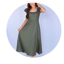 Vestido Linho Midi com Lastex