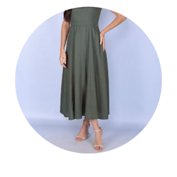 Vestido Linho Midi com Lastex